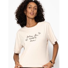 SASSYCLASSY T-Shirt mit LA DOLCE VITA Print in Beige | Gr.: M