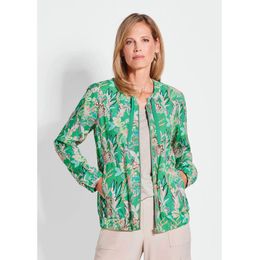 GOLDNER Kurzgr&ouml;&szlig;e: Floraler Damenblouson mit Rei&szlig;verschluss in smaragd | Gr.: 22
