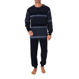 Normann Langarm Schlafanzug Frottee Stretch Pyjama B&uuml;ndchen in marine | Gr.: 50