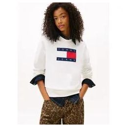 Tommy Hilfiger Sweatshirt TOMMY JEANS "TJW REG TJ FLAG CREW", Damen, Gr. M (38), ecru, Sweatware, Obermaterial: 100% Baumwolle, bedruckt, regular fit, Rundhals, Rippb&uuml;ndchen, Sweatshirts Sweatshirt
