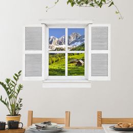3D Wandtattoo Fl&uuml;gelfenster Steiermark Almwiese Fenster Wandsticker 3D-Optik Wandaufkleber Fenster Ausblick in S-XXL 3D-Effekt