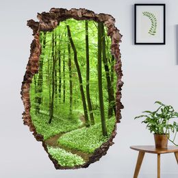Bilderwelten Wandtattoo Wald modern 3D-Effekt gr&uuml;n - Romantischer Waldweg - B&auml;ume Wohnzimmer Schlafzimmer