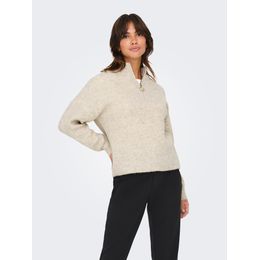 Strickpullover Only "ONLTOKYO SOLID L/S ZIP PULLOVER KNT NOOS", Damen, Gr. XS, beige (pumice stone detail:melange), Strick, Obermaterial: 79% Polyester, 13% Polyacryl, 5% Wolle, 3% Elasthan, meliert, regular fit normal, hoch geschlossener Ausschnitt, Rippb&uuml;ndchen, Pullover Strickpullover