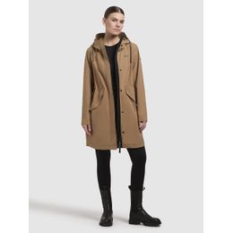 Regenmantel Khujo "ELEA", Damen, Gr. L, beige (sand), Canvas, 100% Polyester, unifarben, regular fit ca. Mitte Oberschenkel, eingesetzt abgesteppte Kante mit Druckkn&ouml;pfen, M&auml;ntel