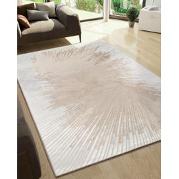 Teppich OTTO HOME "Elora Kurzflor" Gr. 4, beige (creme), B:160cm H:8mm L:230cm, Kunstfaser, Teppiche, Teppich, mit leichtem Glanz, Hoch Tief Struktur, elegantes Design, Wohnzimmer
