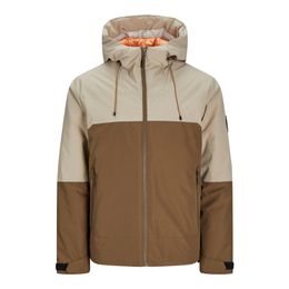 Jack & Jones Outdoorjacke JACK & JONES "JCOAIDEN TRANSITIONAL JACKET SN", Herren, Gr. S, braun (teak detail:crockery blocking), Web, Obermaterial: 100% Polyester, normal, mit verstellbarem Klettverschluss, Jacken Outdoorjacke