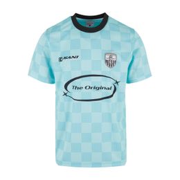 T-Shirt Karl Kani "Karl Kani Karl Kani OG Sport Star Check Trikot", Damen, Gr. XL, lightblau, schwarz, 100% Polyester, bedruckt, normal, Rundhals, Shirts T-Shirt