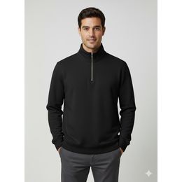 Sweater Selected "SLHZREG-DAN SWEAT HALF ZIP", Herren, Gr. M, schwarz, angeraute Sweatware, Obermaterial: 65% Baumwolle, 35% Polyester, unifarben, regular fit, hoch geschlossener Ausschnitt, Rippb&uuml;ndchen, Sweatshirts Sweater