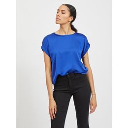 Kurzarmshirt Vila "VIELLETTE S/S SATIN TOP - NOOS", Damen, Gr. 44, blau (mazarine blau), Satin, Obermaterial: 100% Polyester, unifarben, regular fit normal, Rundhals, mit Umschlag, Shirts, Kunstfaser, regular fit