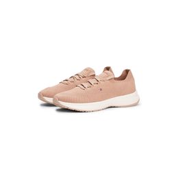Slip-On Sneaker Tommy Hilfiger "TH KNIT RUNNER", Damen, Gr. 37, beige, Textil, unifarben, Schuhe, Freizeitschuh, Halbschuh, Schn&uuml;rschuh mit gestickter Logoflag