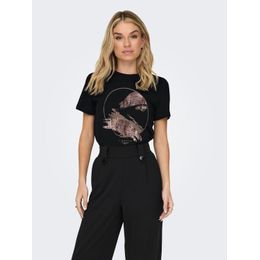 Kurzarmshirt Only "ONLKITA LIFE REG S/S MIX TOP CS JRS EX.", Damen, Gr. XS (34), schwarz (schwarz print:lamour), Single Jersey, Obermaterial: 100% Baumwolle, bedruckt, regular fit normal, Rundhals, Shirts, Baumwolle, regular fit