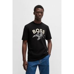 T-Shirt BOSS Orange "Te Bossfish", Herren, Gr. XXL, schwarz (schwarz001), Single Jersey, Obermaterial: 100% Baumwolle, unifarben, regular fit normal, Rundhals, eingesetzt normaler Saum, Shirts T-Shirt, Rundhalsausschnitt, Regular Fit, gro&szlig;er Druck