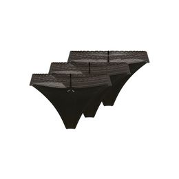 String HUGO UNDERWEAR "Lace", Damen, Gr. L, 3 Stk., schwarz 001, Jersey, Obermaterial: 95% Baumwolle, 5% Elasthan, unifarben, k&ouml;rpernah, Unterhosen String, mit Spitzeneinsatz