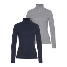 Rollkragenshirt Flashlights, Damen, Gr. 40/42, blau (grau, meliert, marine), Feinripp, Graumeliert (Obermaterial): 90% Baumwolle, 10% Viskose. Obermaterial: 100% Baumwolle. Obermaterial Melange: 90% Baumwolle, 10% Viskose. Obermaterial Uni: 100% Baumwolle, unifarben, Basic, sehr figurbetont, Shirts, Langarm, sehr figurbetont, aus Feinrippstoff, aus 100% Baumwolle