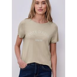 Rundhalsshirt Street One, Damen, Gr. 36, cobble stone, Jersey, Obermaterial: 95% Viskose, 5% Elasthan, bedruckt, tailliert h&uuml;ftbedeckend, Rundhals, abgerundeter Saum, Shirts Rundhalsshirt, Sommershirt mit Wording-Print
