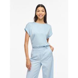 Kurzarmshirt Vila "VIELLETTE S/S SATIN TOP - NOOS", Damen, Gr. 38, nantucket breeze, Satin, Obermaterial: 100% Polyester, unifarben, regular fit normal, Rundhals, mit Umschlag, Shirts, Kunstfaser, regular fit