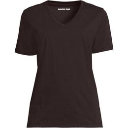 LANDS' END Supima Kurzarm-Shirt mit V-Ausschnitt, Damen,  Braun, Baumwolle, by Lands' End