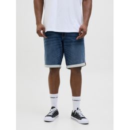 Jack & Jones PlusSize Shorts "JJIRICK JJICON I.K. SHOR", Herren, Gr. 48 (7XL), N-Gr, blau (blau denim), Denim/Jeans, Obermaterial: 81% Baumwolle, 18% Polyester, 1% Elasthan, JACK & JONES PLUSSIZE, unifarben, regular fit knielang, Hosen Shorts, mit Umschlag