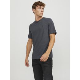 Jack & Jones Rundhalsshirt JACK & JONES "JJEPAULOS TEE SS CREW NECK NOOS", Herren, Gr. L, grau (dunkelgrau melange), Single Jersey, Obermaterial: 100% Baumwolle, meliert, regular fit normal, Rundhals, gerader Abschluss, Shirts Rundhalsshirt, Baumwollmischung, regular fit