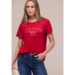 Rundhalsshirt Street One, Damen, Gr. 44, salsa rot, Jersey, Obermaterial: 95% Viskose, 5% Elasthan, bedruckt, tailliert h&uuml;ftbedeckend, Rundhals, abgerundeter Saum, Shirts Rundhalsshirt, Sommershirt mit Wording-Print