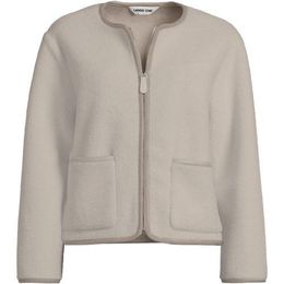 LANDS' END Kragenlose Sherpa-Fleecejacke, Damen,  Wei&szlig;, Polyester/Polyester-Mischung, by Lands' End