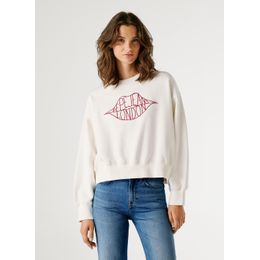 Sweatshirt Pepe Jeans "BERNIS", Damen, Gr. XS, 808mousse wei&szlig;, Sweatware, Obermaterial: 85% Baumwolle, 15% Polyester, normal, Rundhals, Rippb&uuml;ndchen, Sweatshirts Sweatshirt, mit Rundhals, bestickt