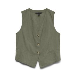 V&eacute;ro Moda Kurzweste VERO MODA "VMCAIA SL VEST WVN NOOS", Damen, Gr. S, deep lichen gr&uuml;n, Web, Obermaterial: 90% Baumwolle, 10% Leinen, unifarben, normal, V-Ausschnitt, Westen, Baumwolle mit Leinen, figurbetonte Form