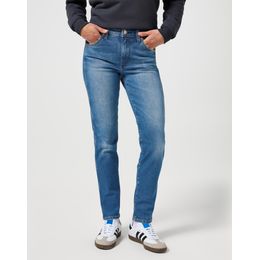 5-Pocket-Jeans Wrangler, Damen, Gr. 28, L&auml;nge 34, blau (indigo dusk), Denim/Jeans, Obermaterial: 99% Baumwolle, 1% Elasthan, slim fit lang, Jeans 5-Pocket-Jeans, mit kontrastfarbenen N&auml;hten