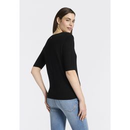 Kurzarmpullover BOSS Orange "Fiaffu Premium Damenmode", Damen, Gr. XL, schwarz 001, Feinstrick, Obermaterial: 60% Viskose, 35% Polyacryl, 5% Kaschmir, unifarben, regular fit normal, Rundhals, Rippstrickb&uuml;ndchen, Pullover, mit Lochmuster, Kaschmir-Anteil