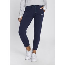 Jogginghose Kangaroos, Damen, Gr. 34, N-Gr, blau (marine), Sweatware, Obermaterial: 95% Baumwolle, 5% Elasthan, kontrastfarbene Details, unifarben, bequem kn&ouml;chelfrei, Hosen Jogginghose, in 7/8-L&auml;nge mit Logo-Druck, Topseller
