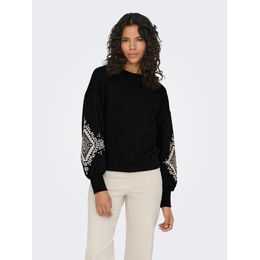 Sweatshirt Only "ONLBROOKE L/S O-NECK FLOWER SWT", Damen, Gr. L, schwarz print:ethnic power, Sweatware, Obermaterial: 60% Baumwolle, 40% Polyester, regular fit normal, Rundhals, Rippb&uuml;ndchen, Sweatshirts Sweatshirt, Baumwollmischung, regular fit