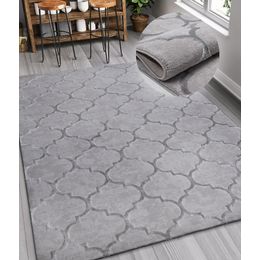 Teppich OTTO HOME "Badra Kurzflor" Gr. 2, grau, B:80cm H:12mm L:150cm, Kunstfaser, Teppiche, Teppich, geometrisch, Hoch Tief Design, 3-D Wirkung, Ornamente, Wohnzimmer