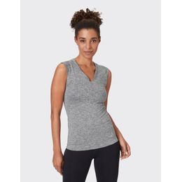 T-Shirt Venice Beach "T-SHIRT ELEAMEE", Damen, Gr. L (42), grau (coal b meliert), Obermaterial: 84% Polyester, 16% Elasthan, tailliert, V-Ausschnitt, Shirts T-Shirt