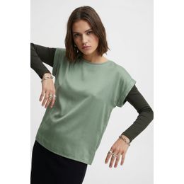 Kurzarmshirt Vila "VIELLETTE S/S SATIN TOP - NOOS", Damen, Gr. 44, gr&uuml;n (smoke gr&uuml;n), Satin, Obermaterial: 100% Polyester, unifarben, regular fit normal, Rundhals, mit Umschlag, Shirts, Kunstfaser, regular fit