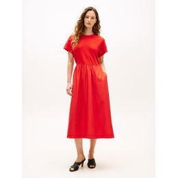 A-Linien-Kleid Tommy Hilfiger "CODY MIX MEDIA C-NK MIDI DRESS", Damen, Gr. XS (34), N-Gr, fireworks, Web, Obermaterial: 100% Baumwolle, unifarben, regular fit Midi, Rundhals, Kleider, in Midi-L&auml;nge, Rundhals, Regular Fit