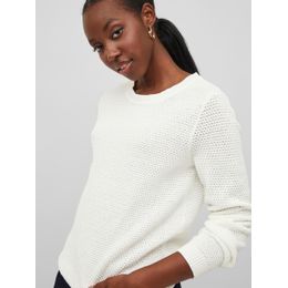 Rundhalspullover Vila "VIDALO O-NECK L/S KNIT TOP- NOOS", Damen, Gr. XS, wei&szlig; (wei&szlig; alyssum), Feinstrick, Obermaterial: 100% Baumwolle, unifarben, regular fit normal, Rundhals, Rippb&uuml;ndchen, Pullover Rundhalspullover, Baumwolle, regular fit