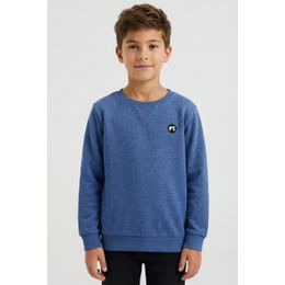 Sweatshirt name it "NMMVIMO LS SWEAT BRU NOOS", Jungen, Gr. 110, delft, angeraute Sweatware, Obermaterial: 60% Baumwolle, 40% Polyester, bestickt, meliert, unifarben, regular fit h&uuml;ftlang, Rundhals, Rippb&uuml;ndchen, Sweatshirts Sweatshirt