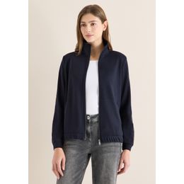 Sweatjacke Cecil, Damen, Gr. M (40), universal blau, Sweatware, 50% Polyester, 46% Viskose, 4% Elasthan, unifarben, normal normal, hoch geschlossener Ausschnitt, B&uuml;ndchen, Sweatjacken Sweatjacke, mit Tape Detail am &Auml;rmel