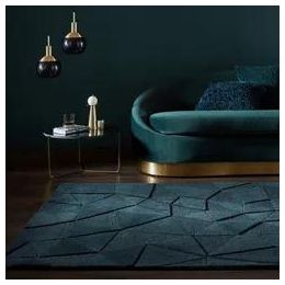 Teppich FLAIR RUGS "SHARD", blau, B:160cm H:10mm L:230cm, Wolle, Teppiche, Teppich, Hoch-Tief Effekt, Handgearbeitet