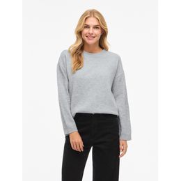Strickpullover Vila "VILIGA L/S O-NECK KNIT TOP - NOOS", Damen, Gr. S, light grau melange, Strick, Obermaterial: 97% Polyester, 3% Elasthan, unifarben, relaxed fit normal, Rundhals, Rippb&uuml;ndchen, Pullover Strickpullover, Materialmix, relaxed fit