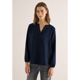 Langarmbluse Cecil, Damen, Gr. L (42), universal blau, Stoff, 86% Viskose, 14% Nylon, unifarben, klassisch normal, V-Ausschnitt, B&uuml;ndchen, Blusen, in Unifarbe