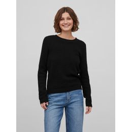 Rundhalspullover Vila "VIDALO O-NECK L/S KNIT TOP- NOOS", Damen, Gr. S, schwarz, Feinstrick, Obermaterial: 100% Baumwolle, unifarben, regular fit normal, Rundhals, Rippb&uuml;ndchen, Pullover Rundhalspullover, Baumwolle, regular fit