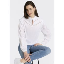 Schlupfbluse BOSS Orange "Bancet Premium Damenmode", Damen, Gr. 42, wei&szlig; 100, Web, Obermaterial: 100% Baumwolle, unifarben, h&uuml;ftlang, Blusen Schlupfbluse, mit Stehkragen & Spitze