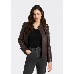 Lederjacke Mauritius "MWYouvie", Damen, Gr. XXXL(46), braun, Obermaterial: 100% Schafsleder. Futter: 100% Polyester. &Auml;rmelfutter: 100% Polyester, unifarben, regular fit h&uuml;ftlang, abgesteppte Kante, Jacken, mit Stehkragen