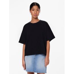 Sweatshirt Pieces "PCCHILLI SUMMER 2/4 LOOSE SWEAT NOOS BC", Damen, Gr. XS, schwarz, Sweatware, Obermaterial: 50% Baumwolle, 50% Polyester, unifarben, loose fit kurz, Rundhals, Sweatshirts Sweatshirt