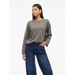 Strickpullover Vila "VILIGA L/S O-NECK KNIT TOP - NOOS", Damen, Gr. L, falcon detail:melange, Strick, Obermaterial: 97% Polyester, 3% Elasthan, meliert, relaxed fit normal, Rundhals, Rippb&uuml;ndchen, Pullover Strickpullover, Materialmix, relaxed fit