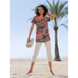 T-Shirt Heine "Druck-Shirt", Damen, Gr. 34, terra, rot, bedruckt, 95% Viskose, 5% Elasthan, bedruckt, gemustert, mehrfarbig, Rundhals, Shirts T-Shirt