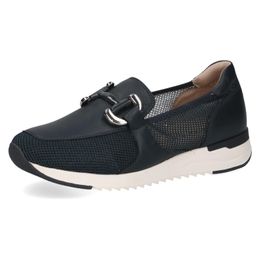 Slipper Caprice, Damen, Gr. 38, blau (dunkelblau kombiniert), Leder, Textil, Schuhe Slipper, Slip-on Sneaker, Freizeitschuh, Schlupfschuh mit Zierschnalle
