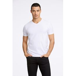 T-Shirt LINDBERGH, Jungen, Gr. M, wei&szlig;, Single Jersey, Obermaterial: 95% Baumwolle, 5% Elasthan, unifarben, slim fit normal, V-Ausschnitt, Shirts T-Shirt, mit V-Ausschnitt