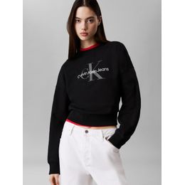 Sweatshirt Calvin Klein Jeans "LS MONOLOGO FRENCH TERRY RLXD CR", Damen, Gr. S (38), schwarz, Web, Obermaterial: 86% Baumwolle, 14% Polyester, unifarben, regular fit normal, Rundhals, angeschnitten,eingesetzt Rippb&uuml;ndchen, Sweatshirts Sweatshirt, Logoschriftzug